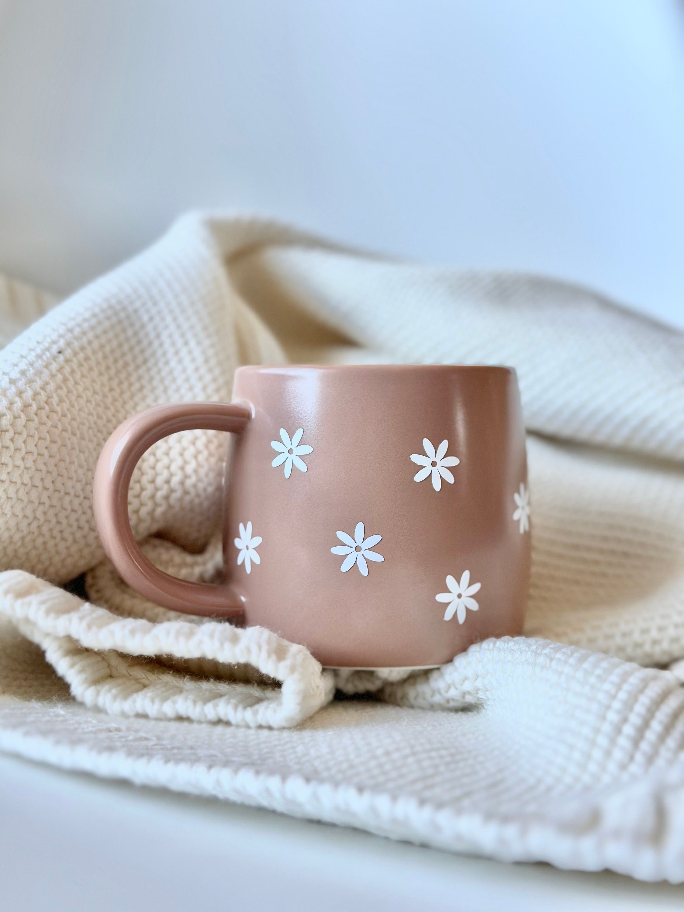 Daisy Flower Coffee Mug, Spring Flower Mug, 14oz Daisy Mug, Brown ...