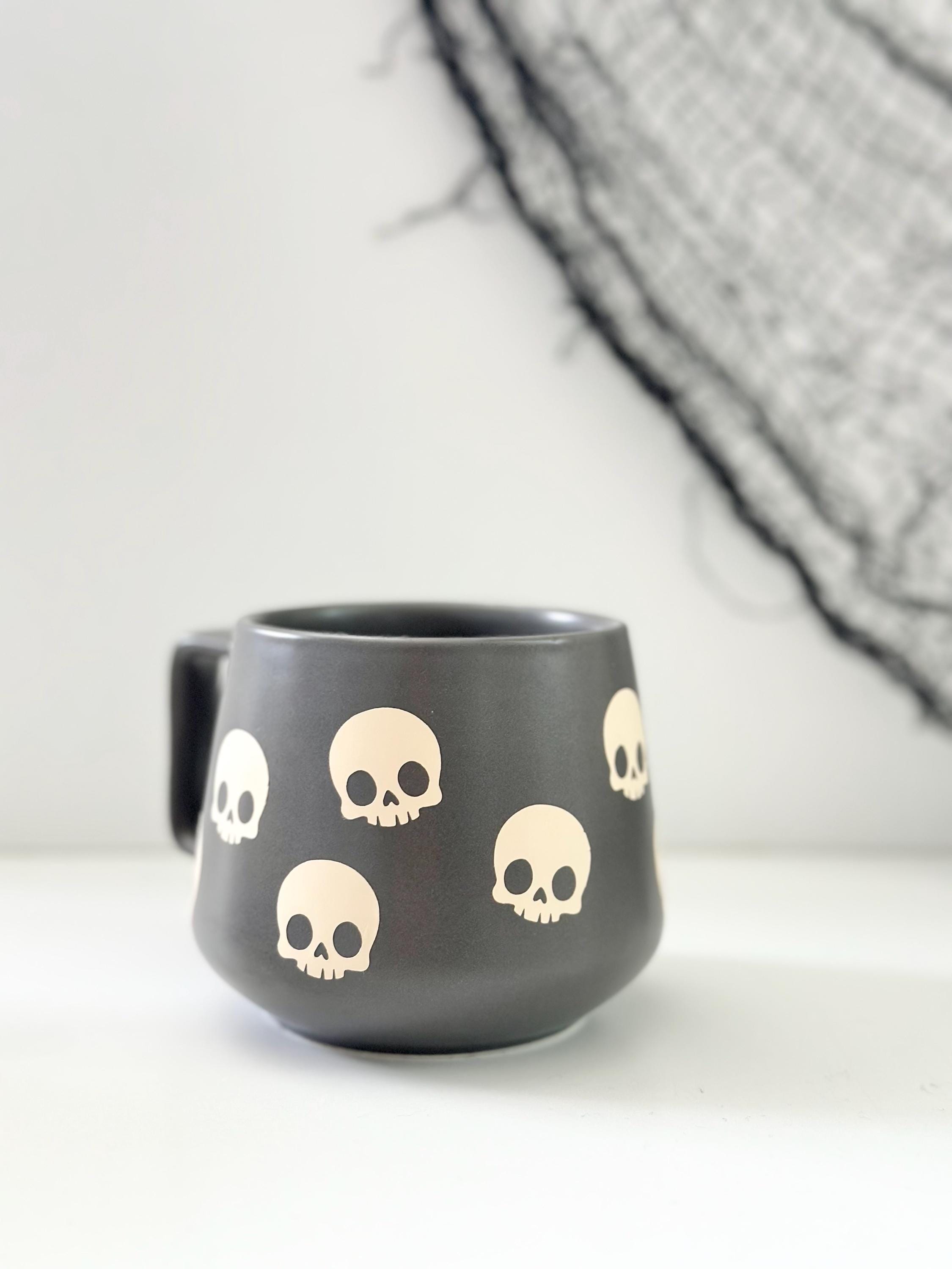 Halloween 12oz Ceramic Dark Grey Modern Skull Coffee Mug Fall Gift ...