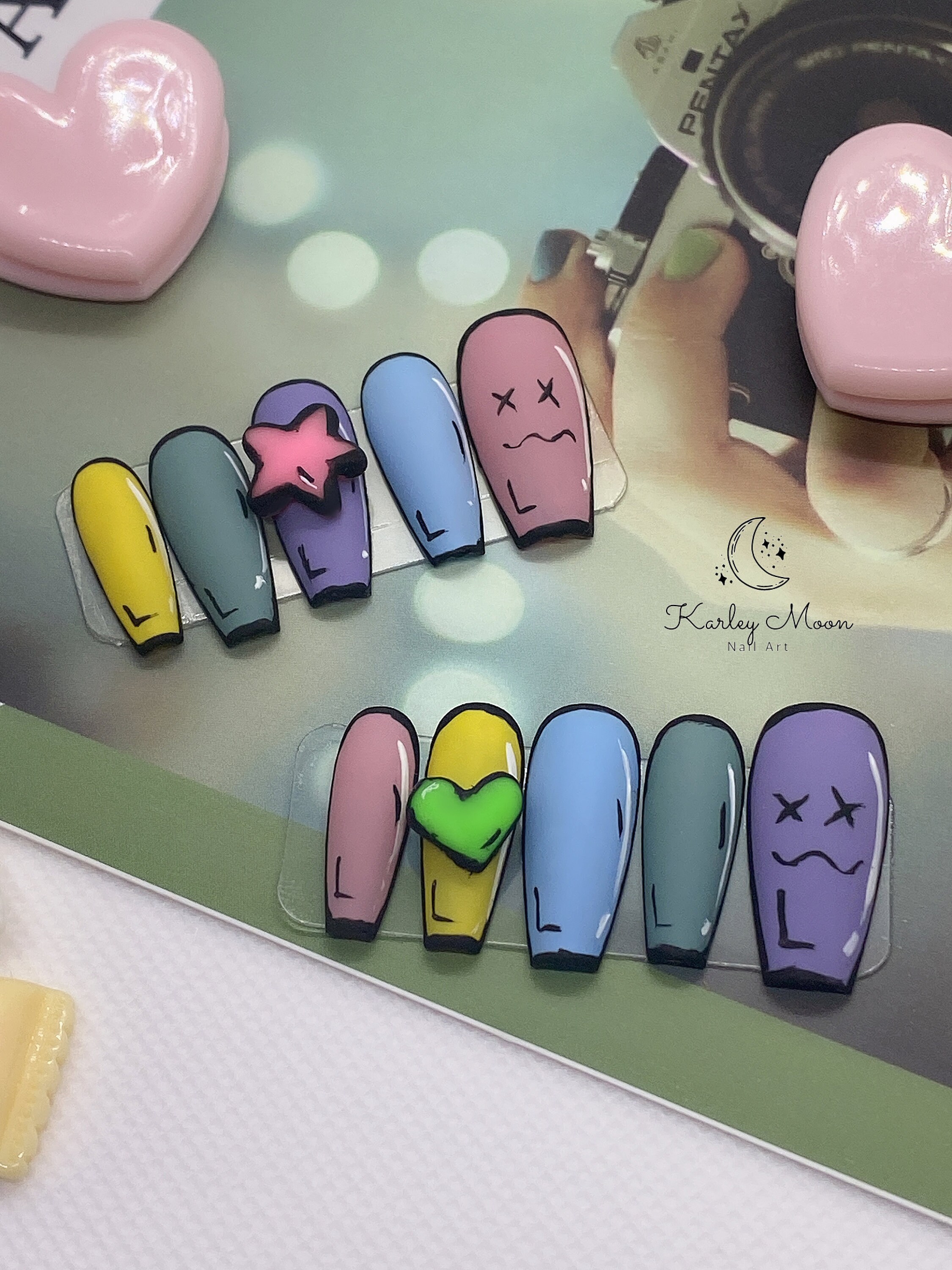 Kawaii 3D Hand Painted Comics Style Press on Nails | Fake Nails ...