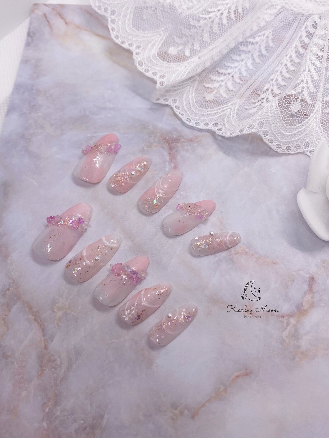 Light Pink Glitter Crystal Press on Nail - Etsy