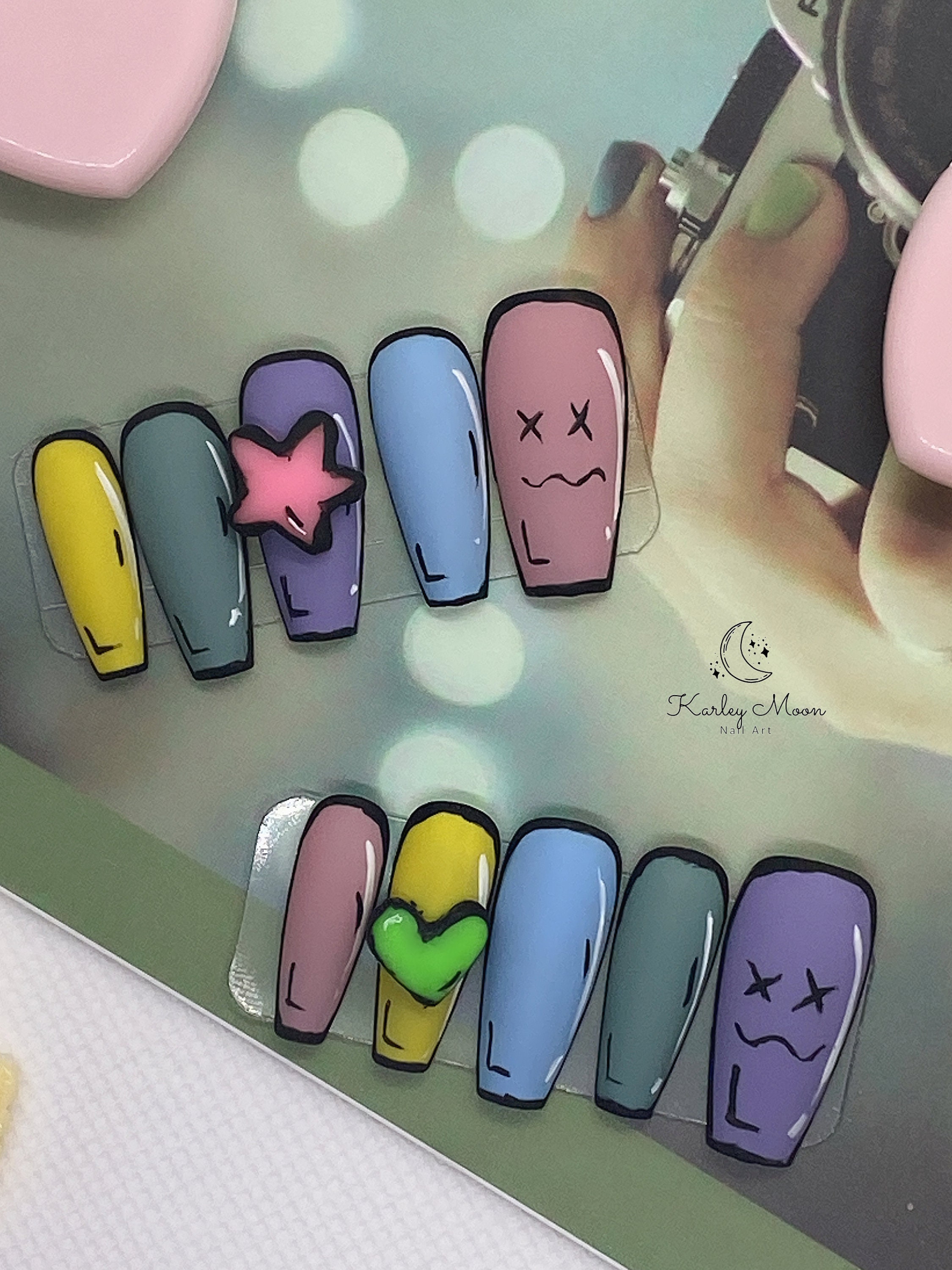 Kawaii 3D Hand Painted Comics Style Press on Nails | Fake Nails ...