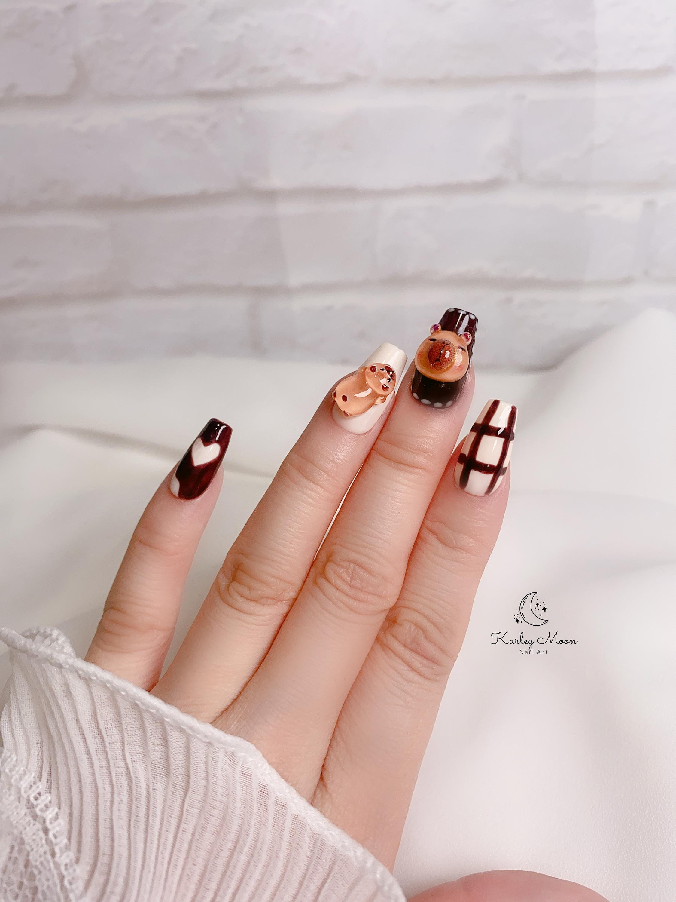 Kawaii Capybara Brown Color Press on Nails | Cute Summer Nails | Fake ...
