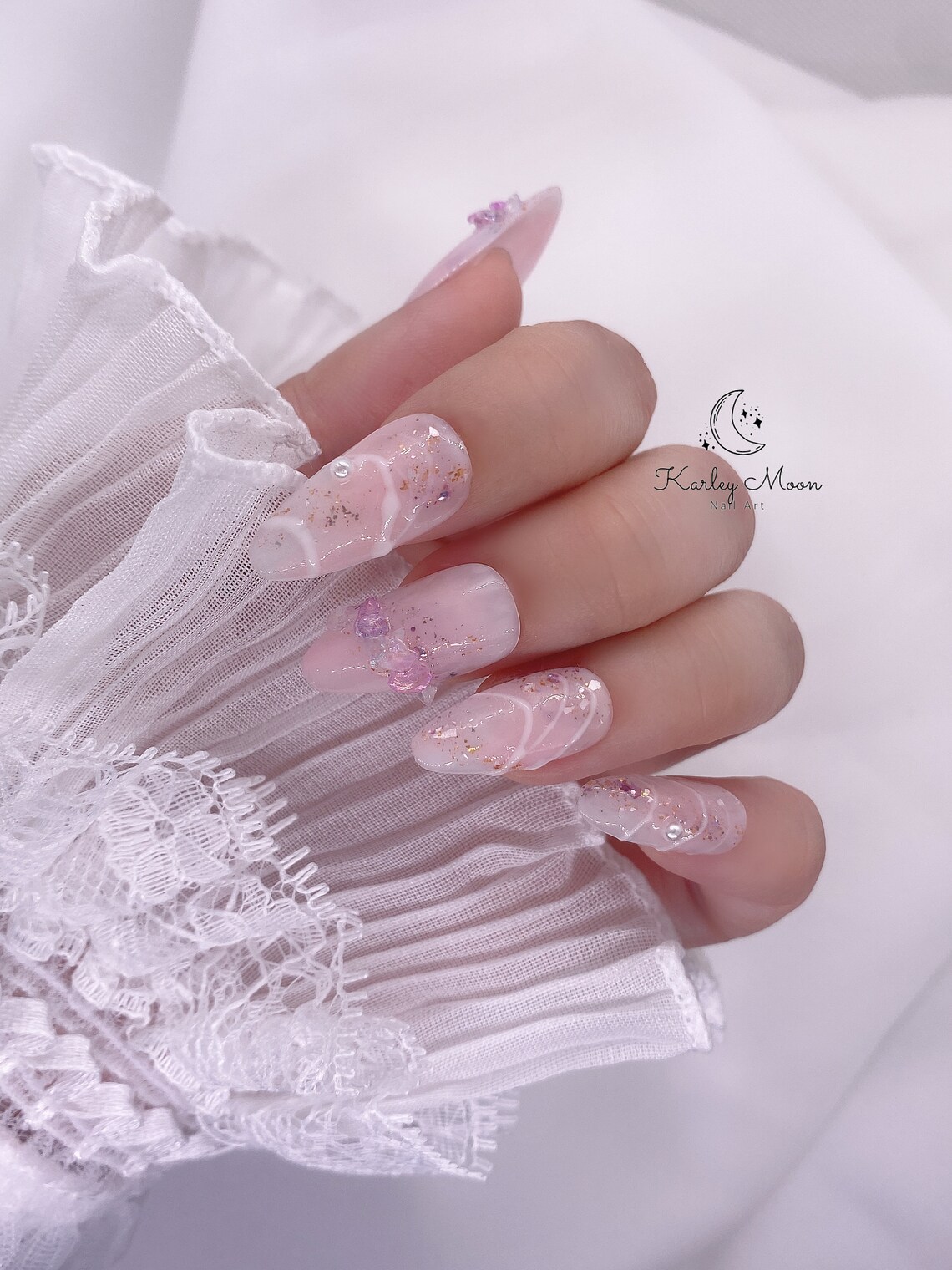 Light Pink Glitter Crystal Press on Nail - Etsy