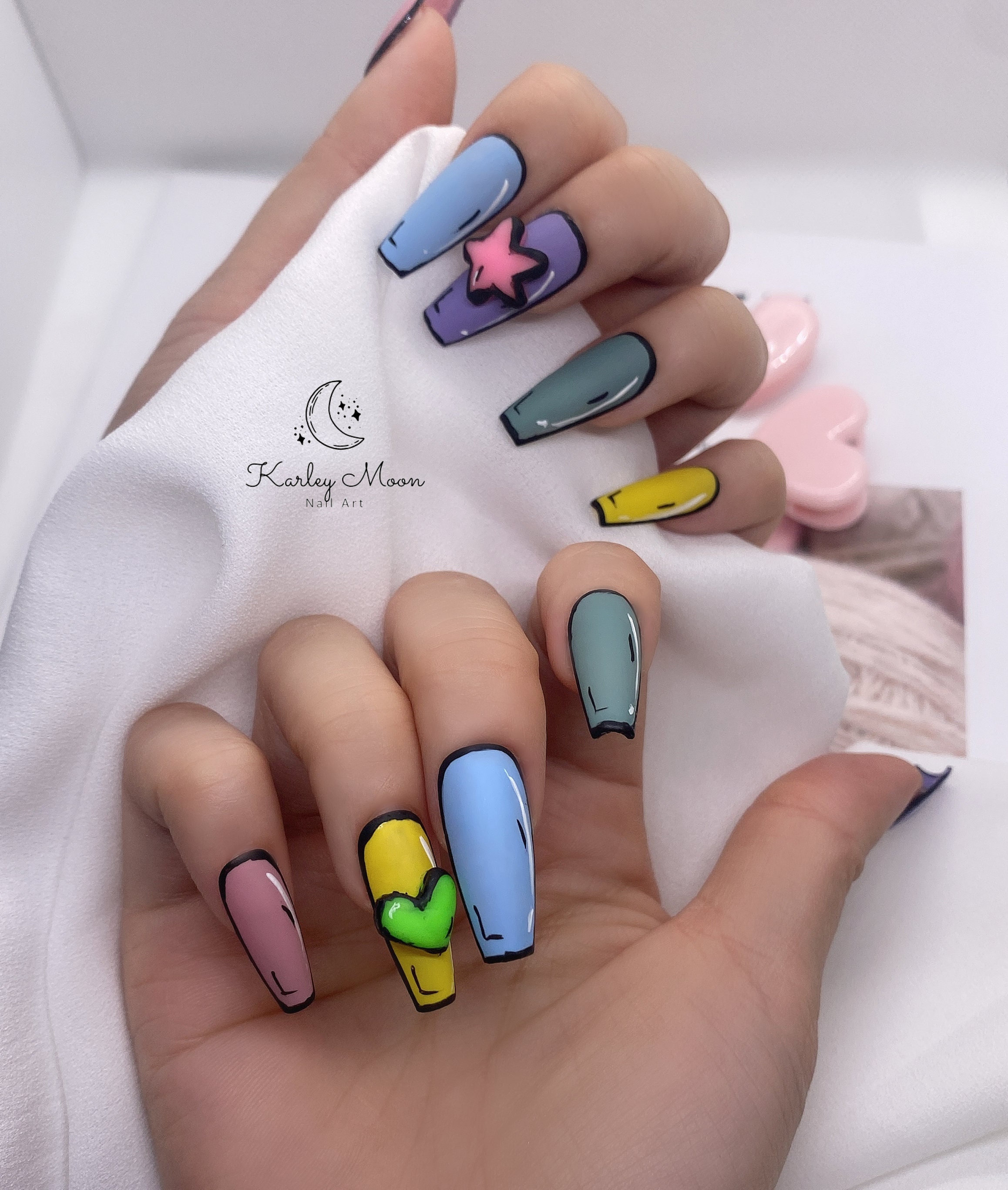 Kawaii 3D Hand Painted Comics Style Press on Nails | Fake Nails ...