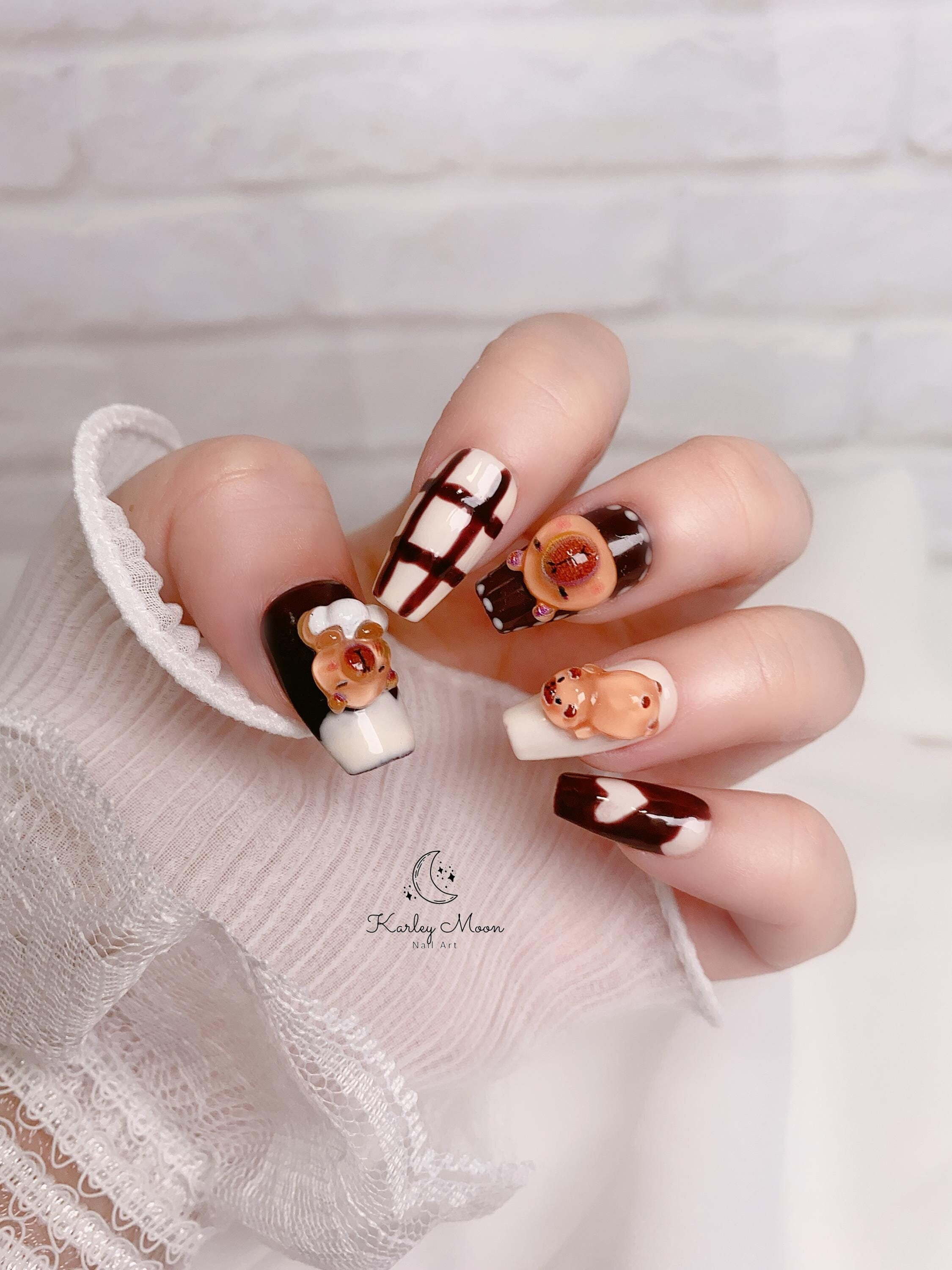 Kawaii Capybara Brown Color Press on Nails | Cute Summer Nails | Fake ...