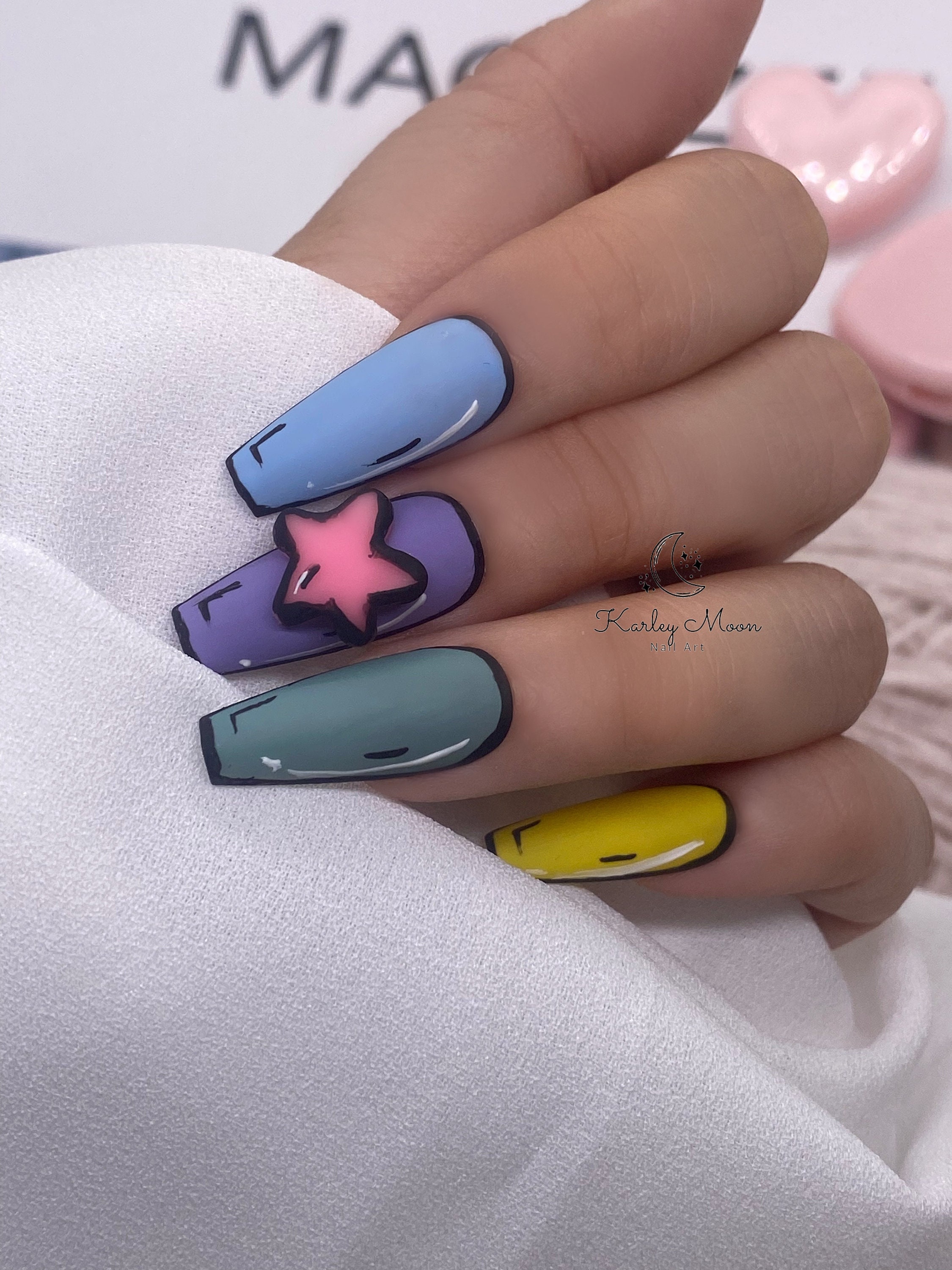 Kawaii 3D Hand Painted Comics Style Press on Nails | Fake Nails ...