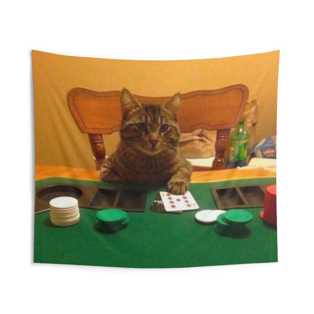 Funny Cat Playing Poker Meme Wall Tapestry Indoor Wall Tapestries ...