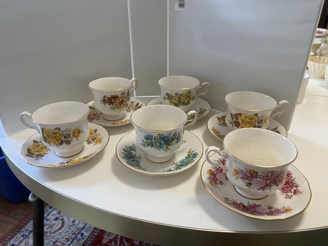 Vintage Queen Anne Tea Cups & Saucers - Etsy