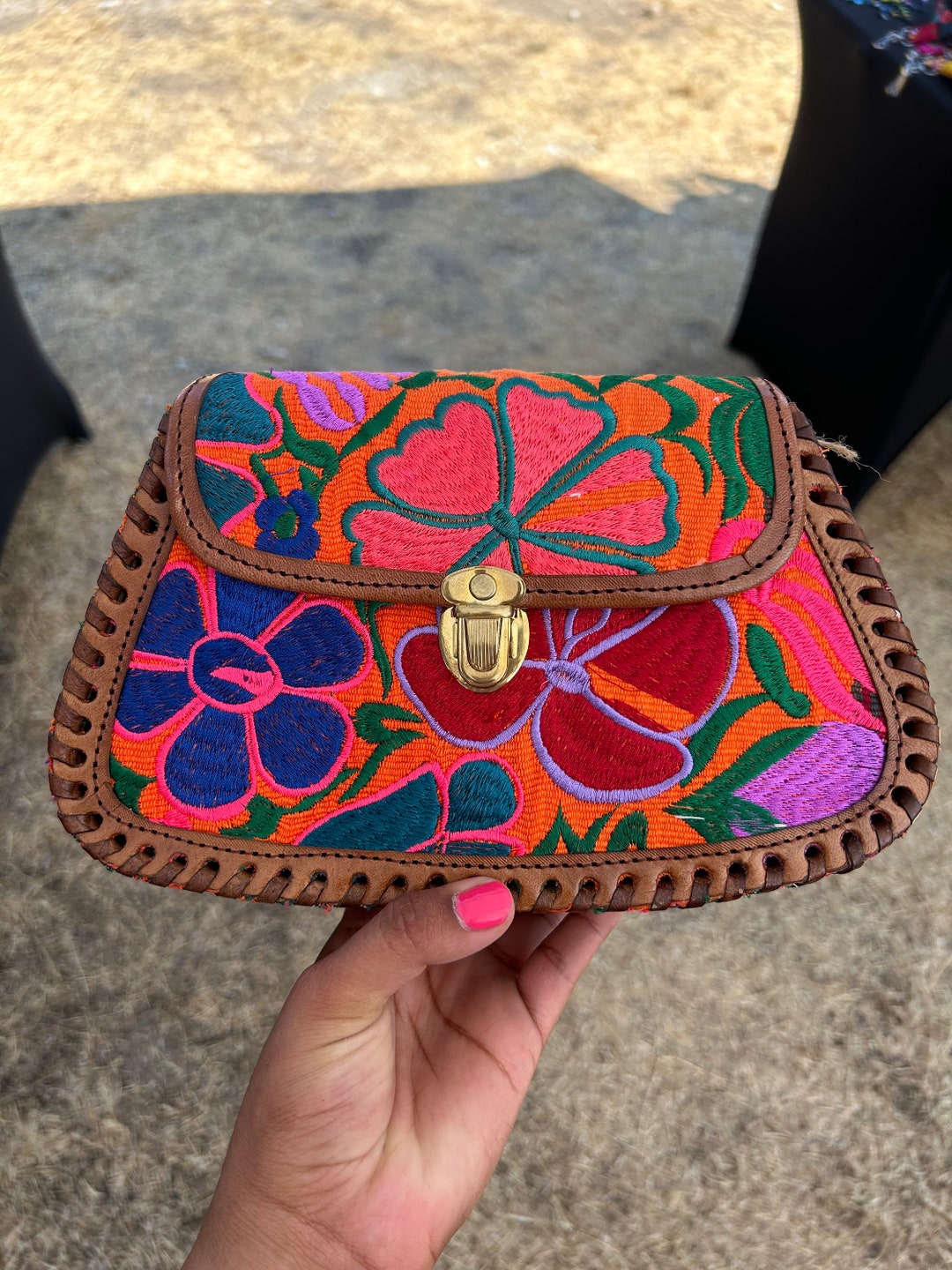 Leather Embroidered Purse Made in Mexico Mexican Purse 100% Leather ...