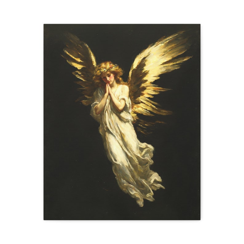 Dark Academia Illuminated Angel Oil Painting, Gothic Canvas Print ...