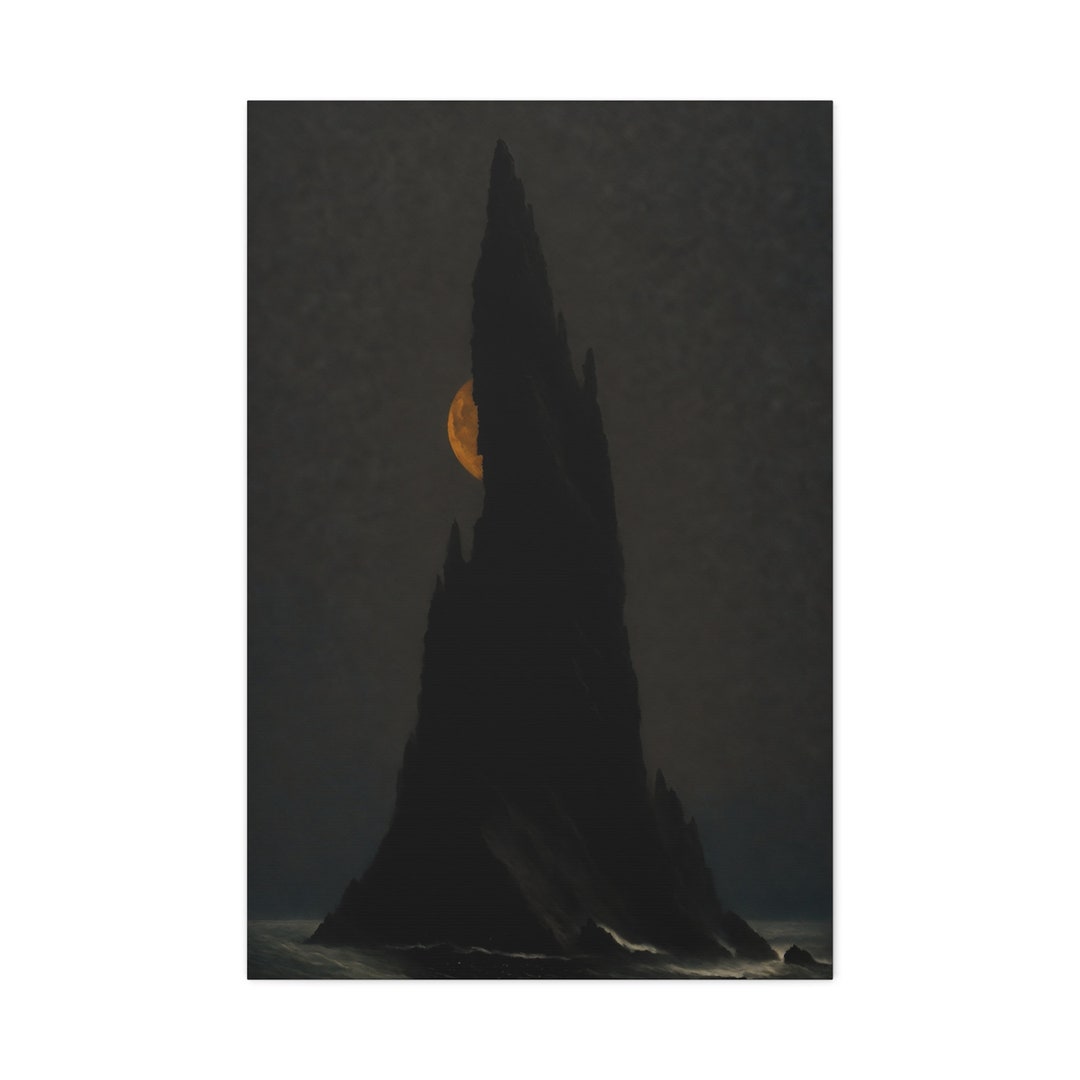 Dark Academia Moon Behind Spire Oil Painting, Gothic Canvas Print ...
