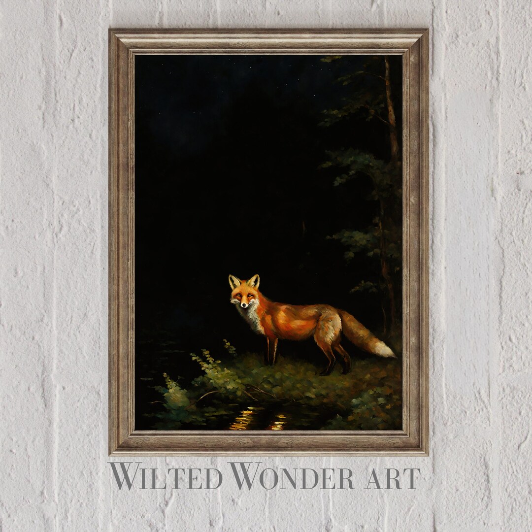 Dark Academia Fox Printable, Gothic Painting Download, Antique ...