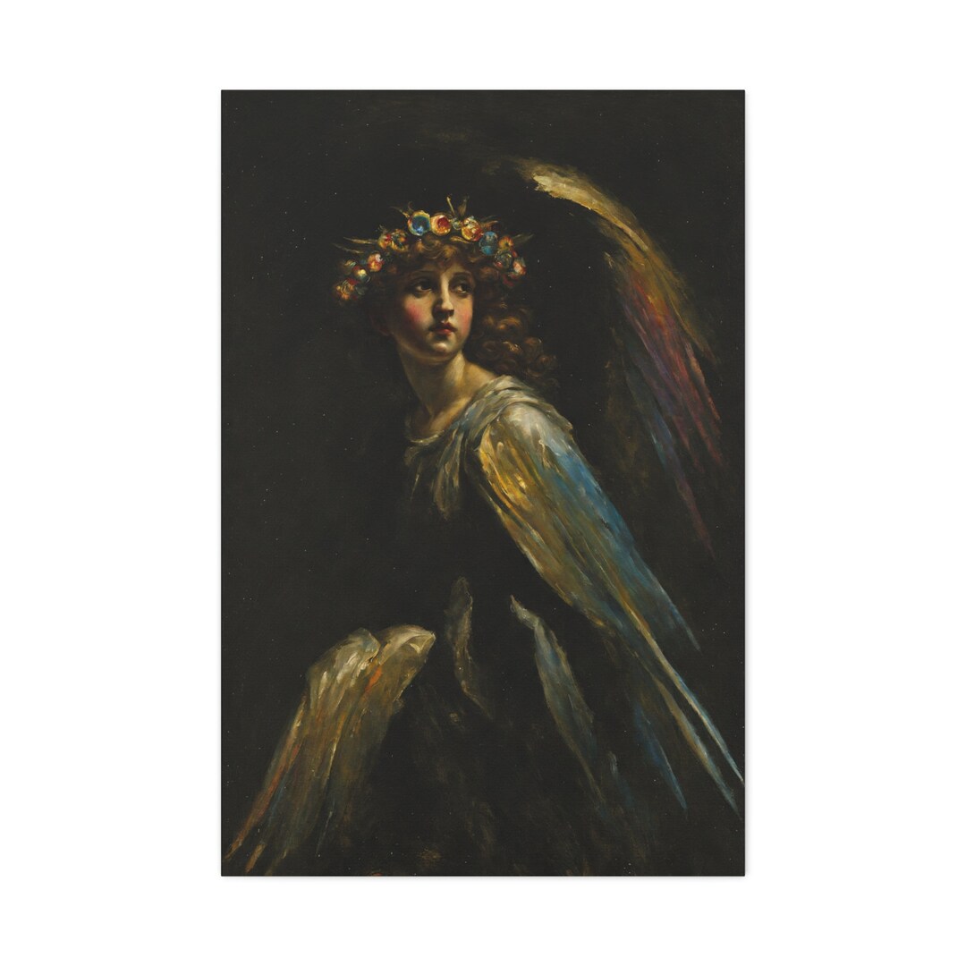 Dark Academia Watchful Angel Oil Painting, Gothic Canvas Print, Antique ...