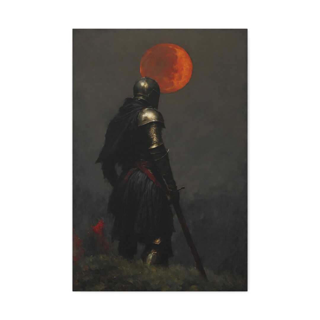 Knight Under Moon Printed Art on Canvas Dark Academia Wall Art Moody ...