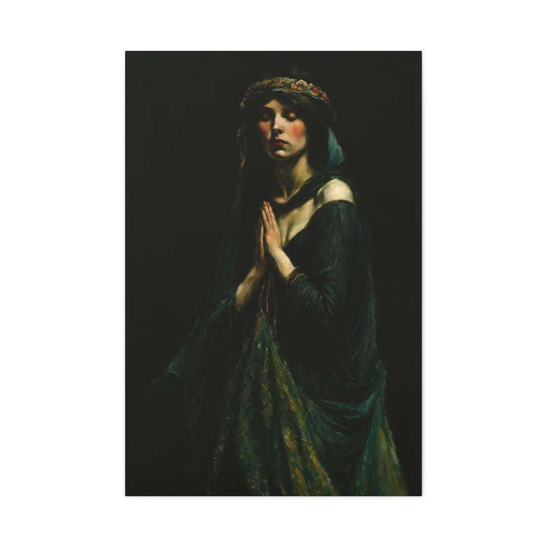Dark Academia Maiden Praying Oil Painting, Gothic Canvas Print, Antique ...