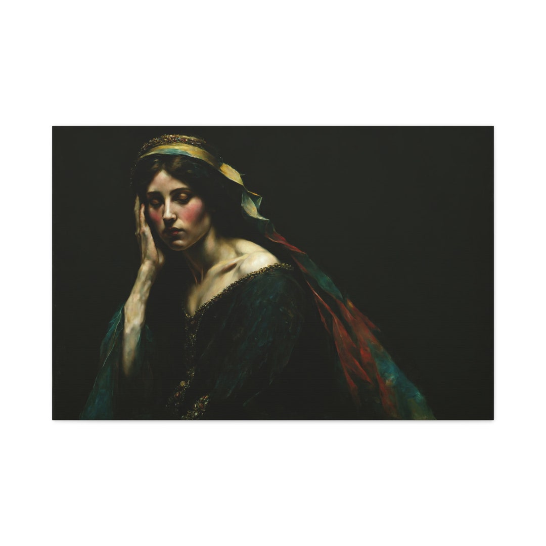 Dark Academia Woman's Portrait Oil Painting, Gothic Canvas Print ...