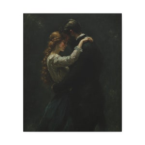 Dark Academia Lovers Embrace Oil Painting, Gothic Canvas Print, Antique ...
