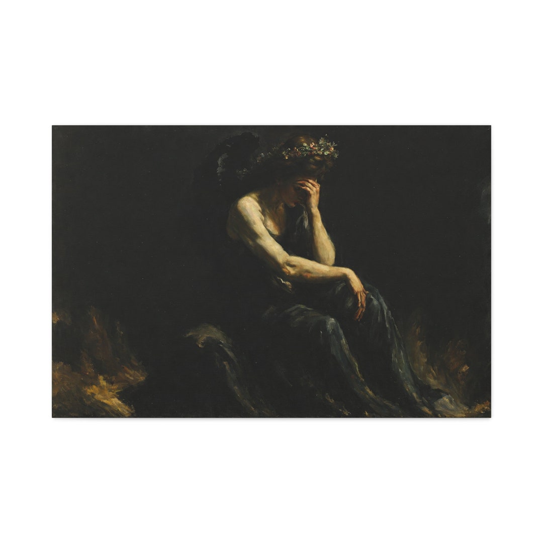 Dark Academia Angel of Despair Oil Painting, Gothic Canvas Print ...