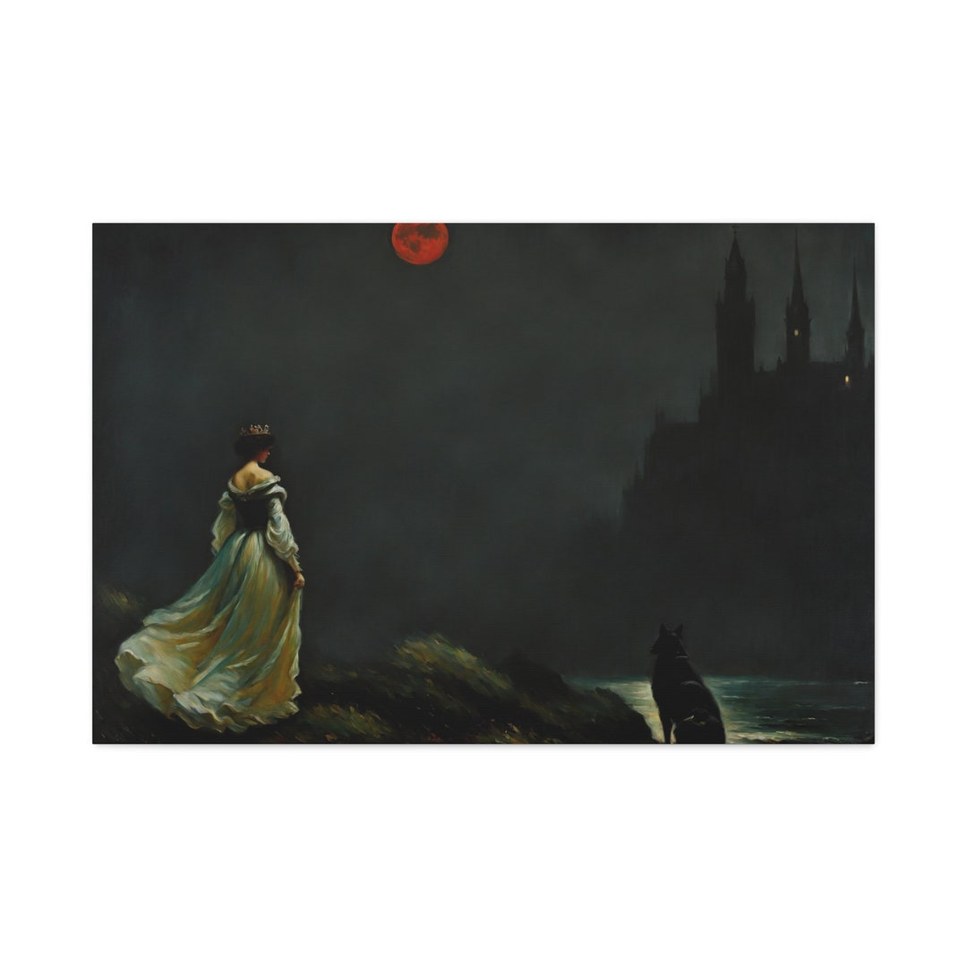 Dark Academia Princess and Dog Oil Painting, Gothic Canvas Print ...