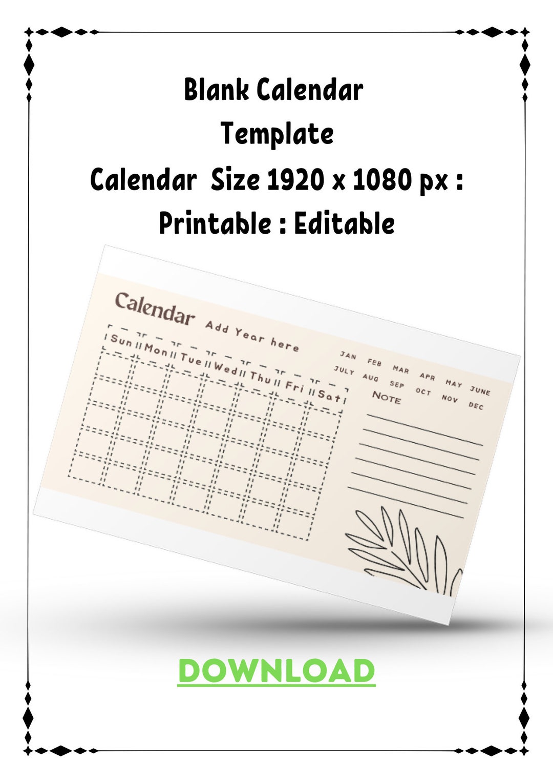 2024 Blank Calendar Canva Template - Etsy