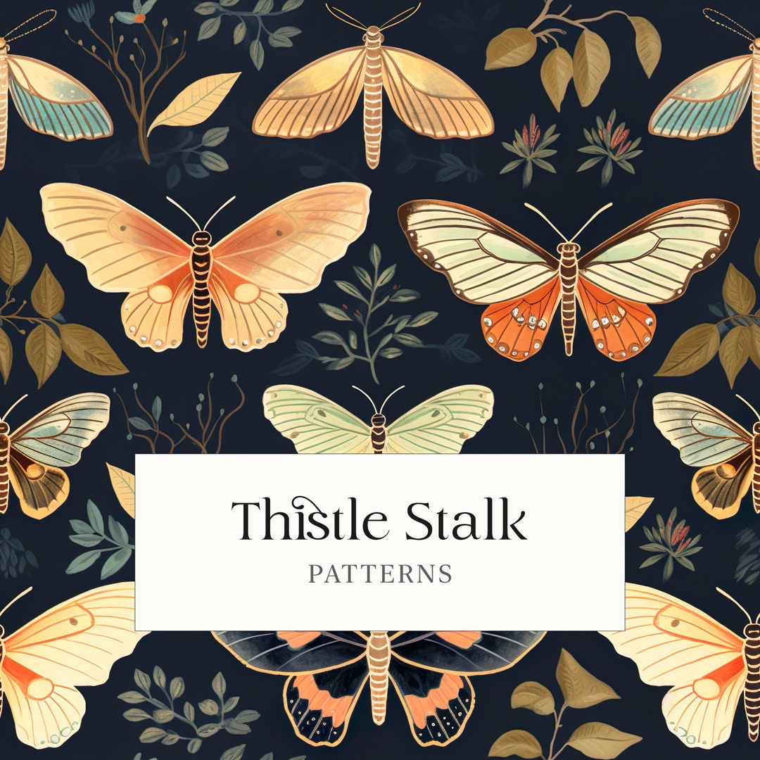 Moth Pattern, Dark Vintage, Botanical Design, Digital Paper, Commercial ...