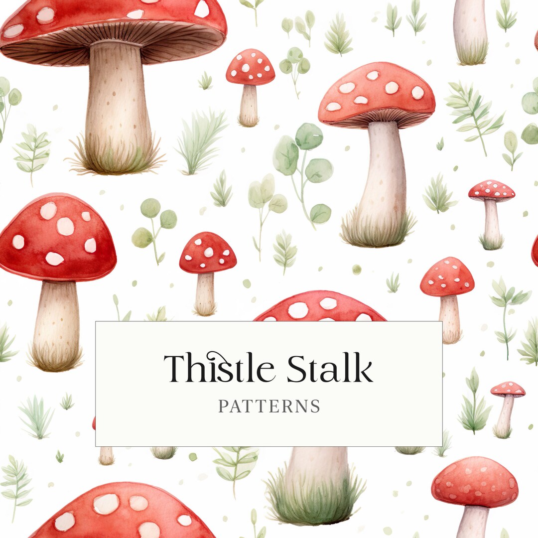 Mushroom Pattern, Watercolor Toadstools, Forest, Digital Paper, Commercial Use, Downloadable ...
