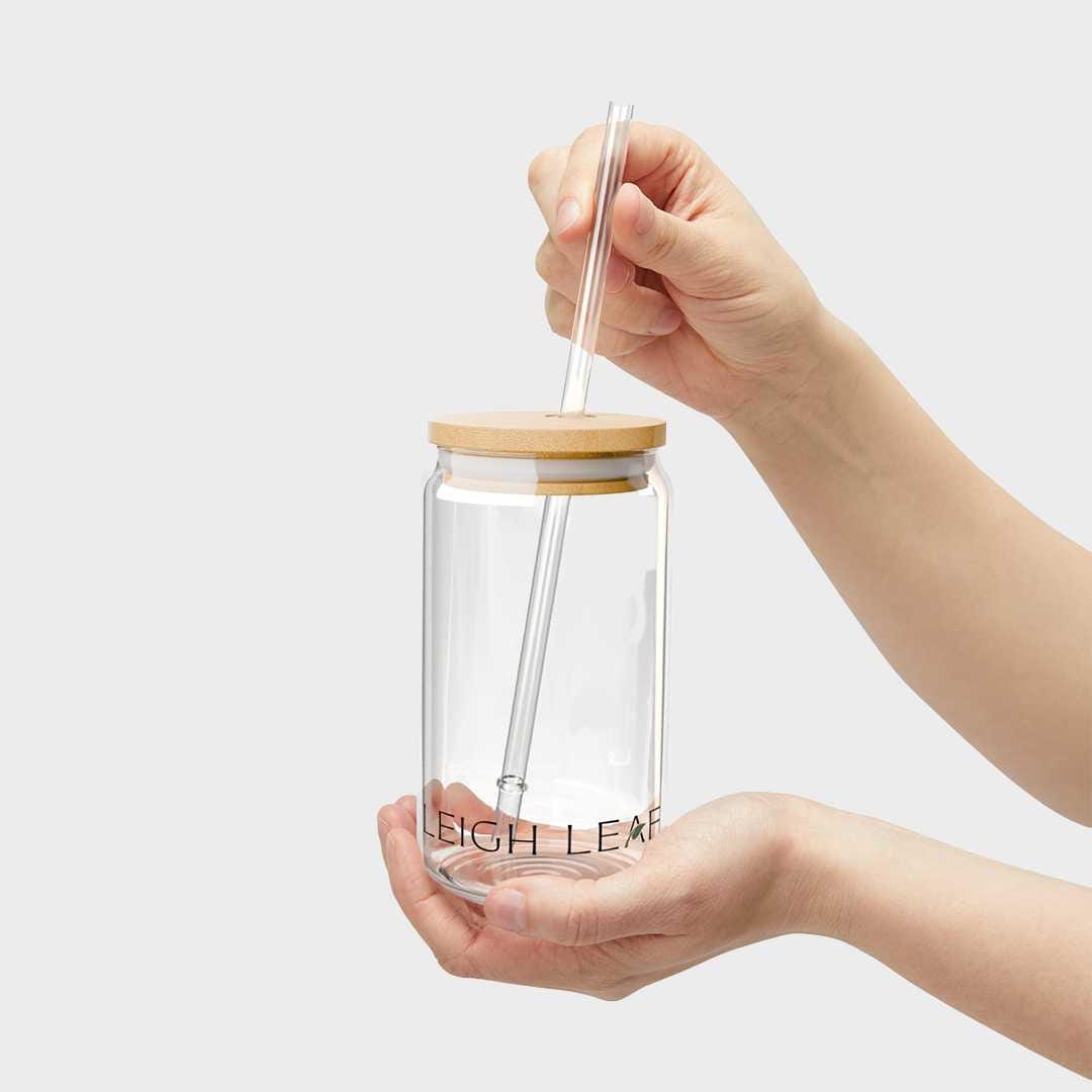 Leigh Leaf 16oz Matcha Glass Sipper - Elegant Tempered Glass With ...