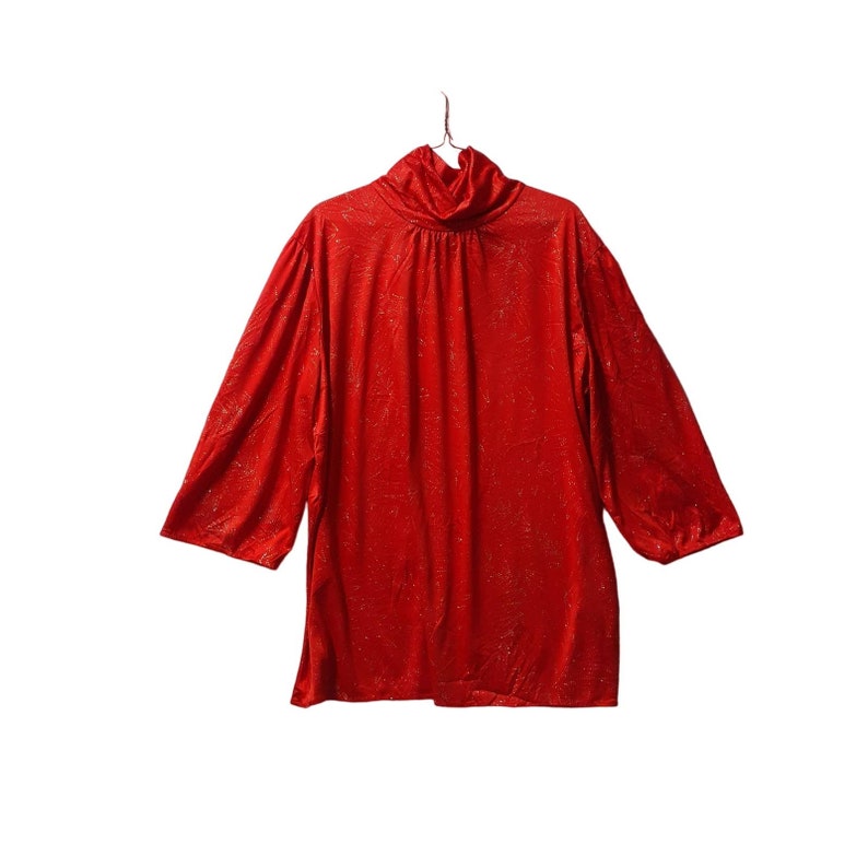 Vintage 1970's Retro Style Trix Glitzy Bright Red Long Sleeved Blouse ...