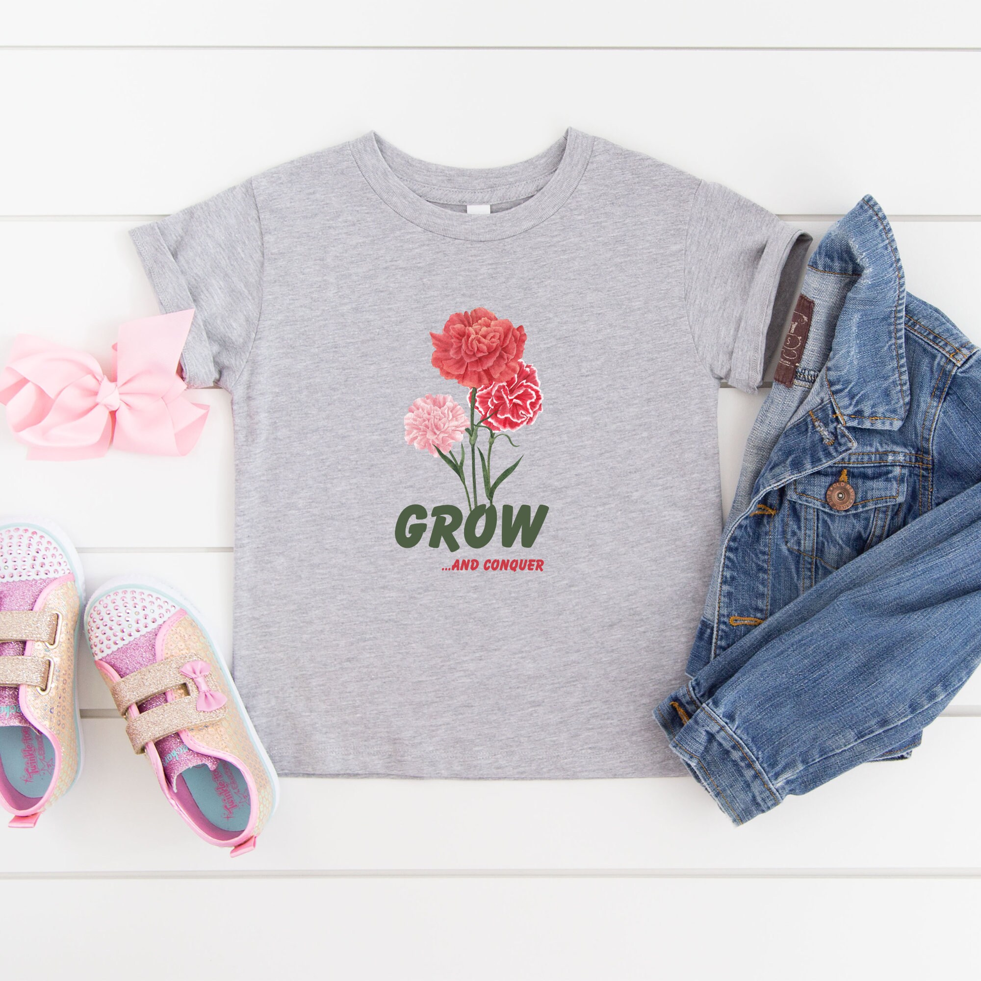 BLOOM Toddler grow, and Conquer Carnation Floral Mindset T-shirt - Etsy