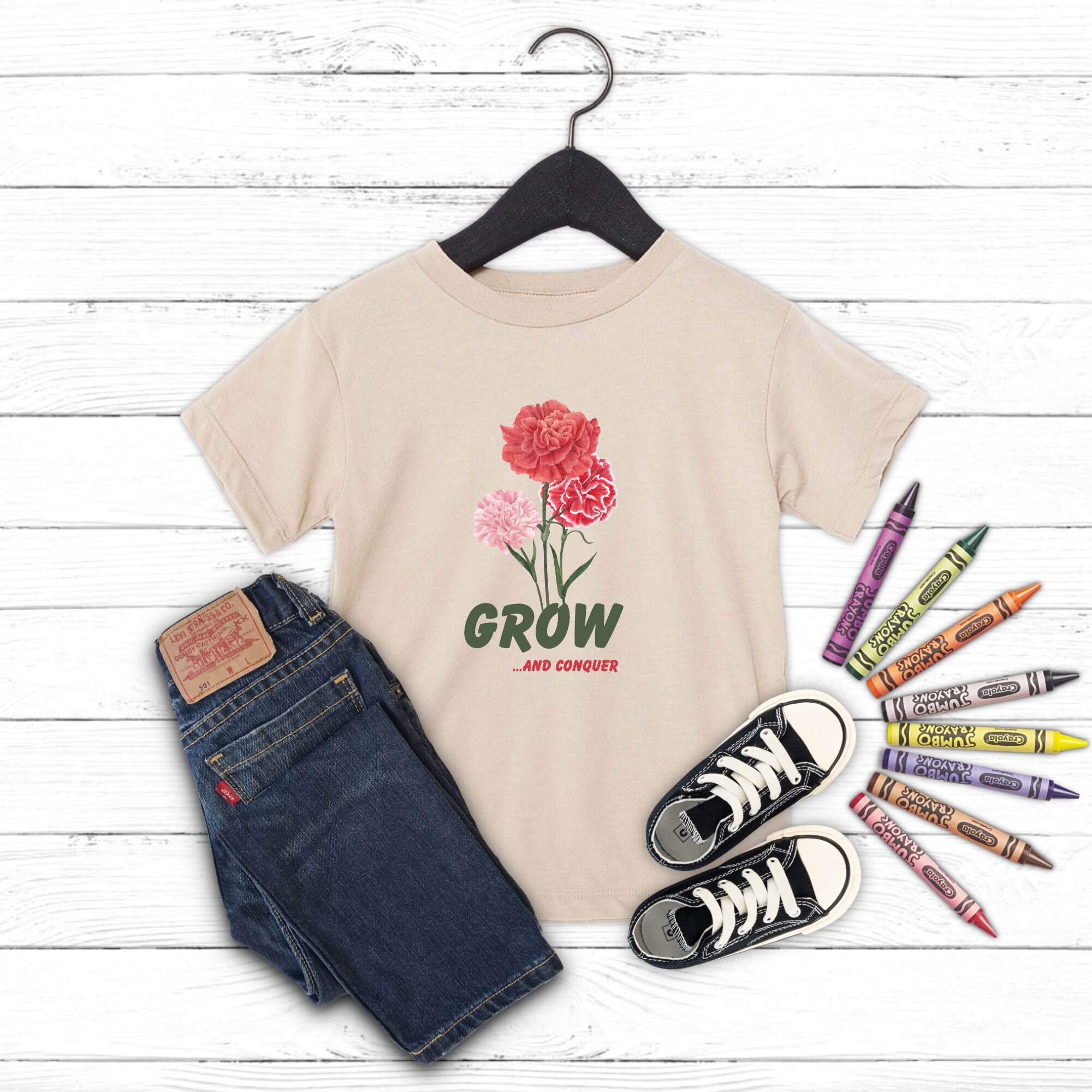 BLOOM Toddler grow, and Conquer Carnation Floral Mindset T-shirt - Etsy