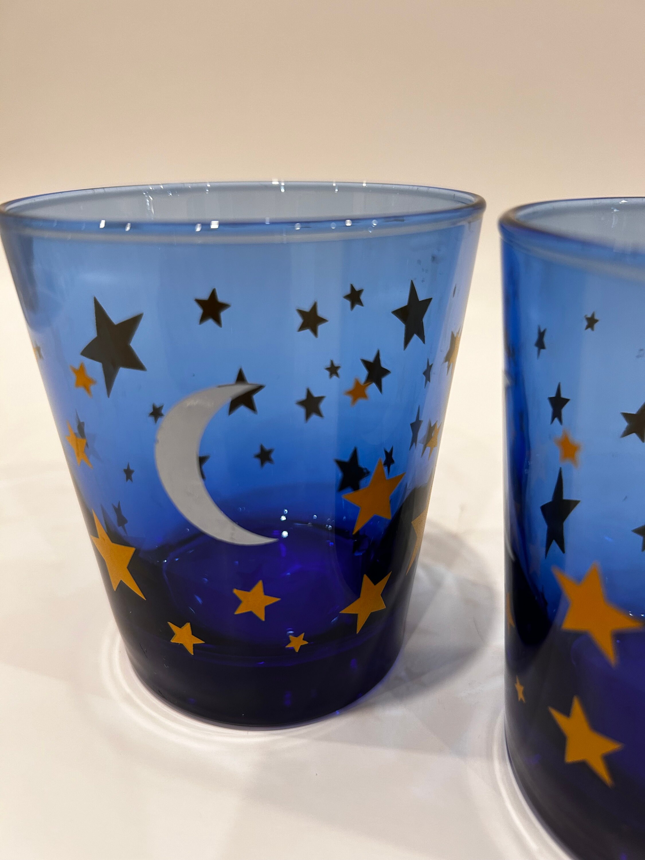 Vintage Cobalt Blue Tumblers Star and Moon - Etsy