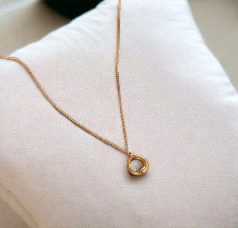 14K Gold Plated Circle Teardrop Pendant Necklace French Style ...