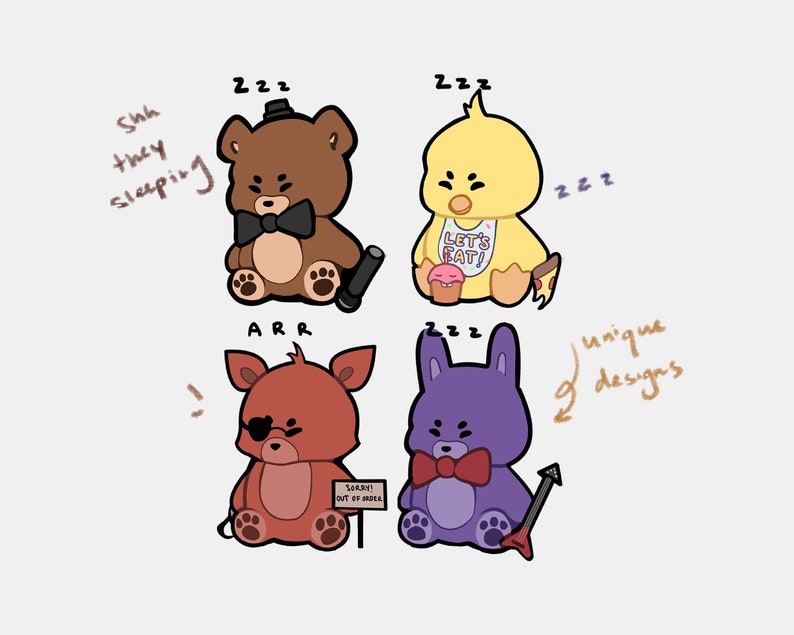 Sleeping Freddy Chica Bonnie Foxy Five Nights at Freddy's Charm - Etsy