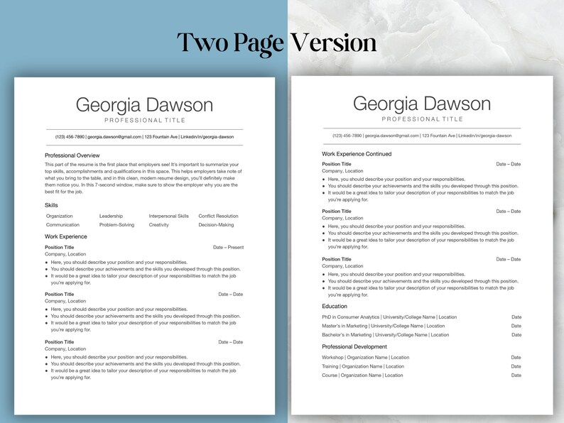 ATS Friendly Resume Google Docs Template Word Modern ATS - Etsy