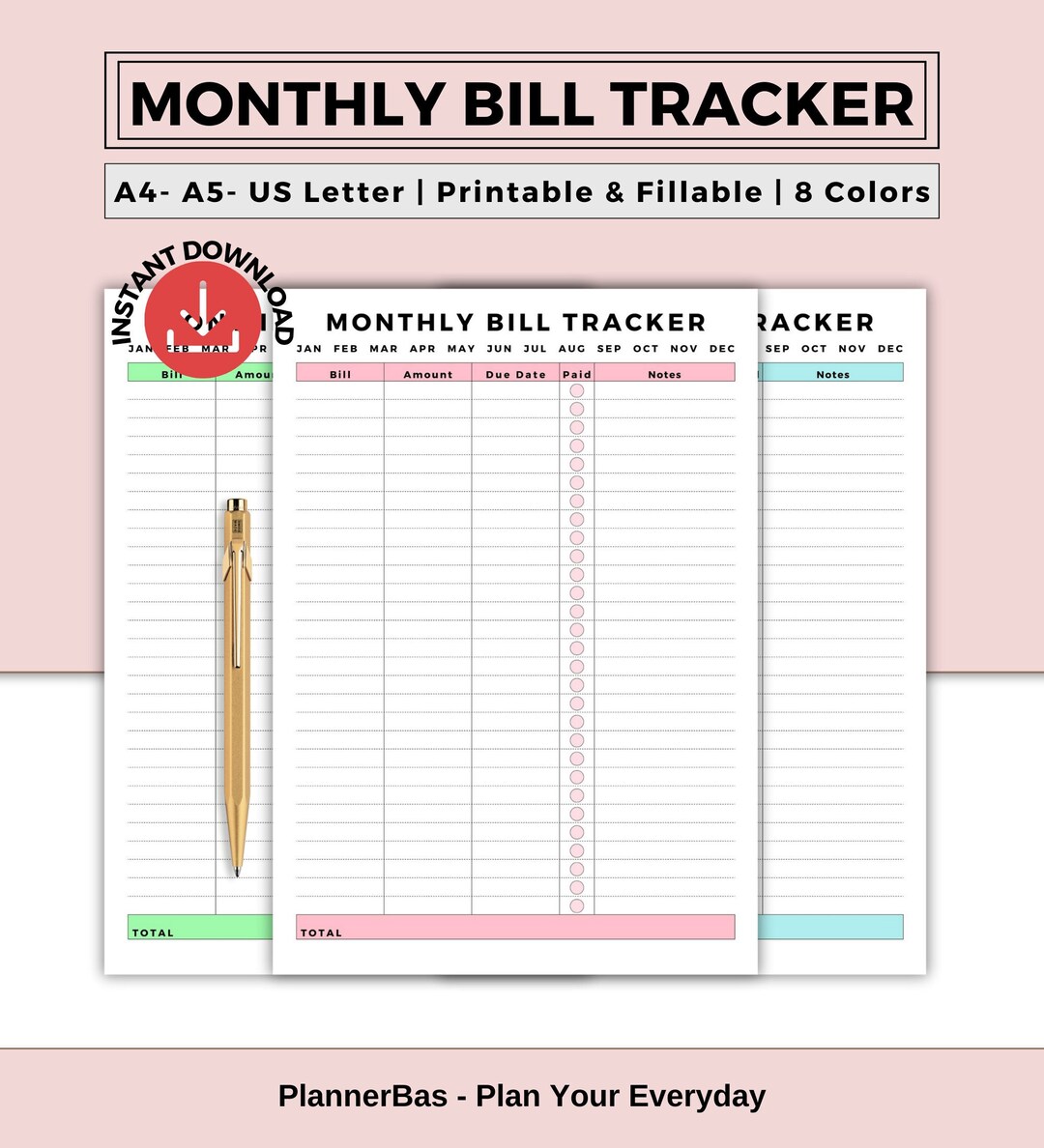 Printable Monthly Bill Tracker Record and Track Bills Due - Etsy