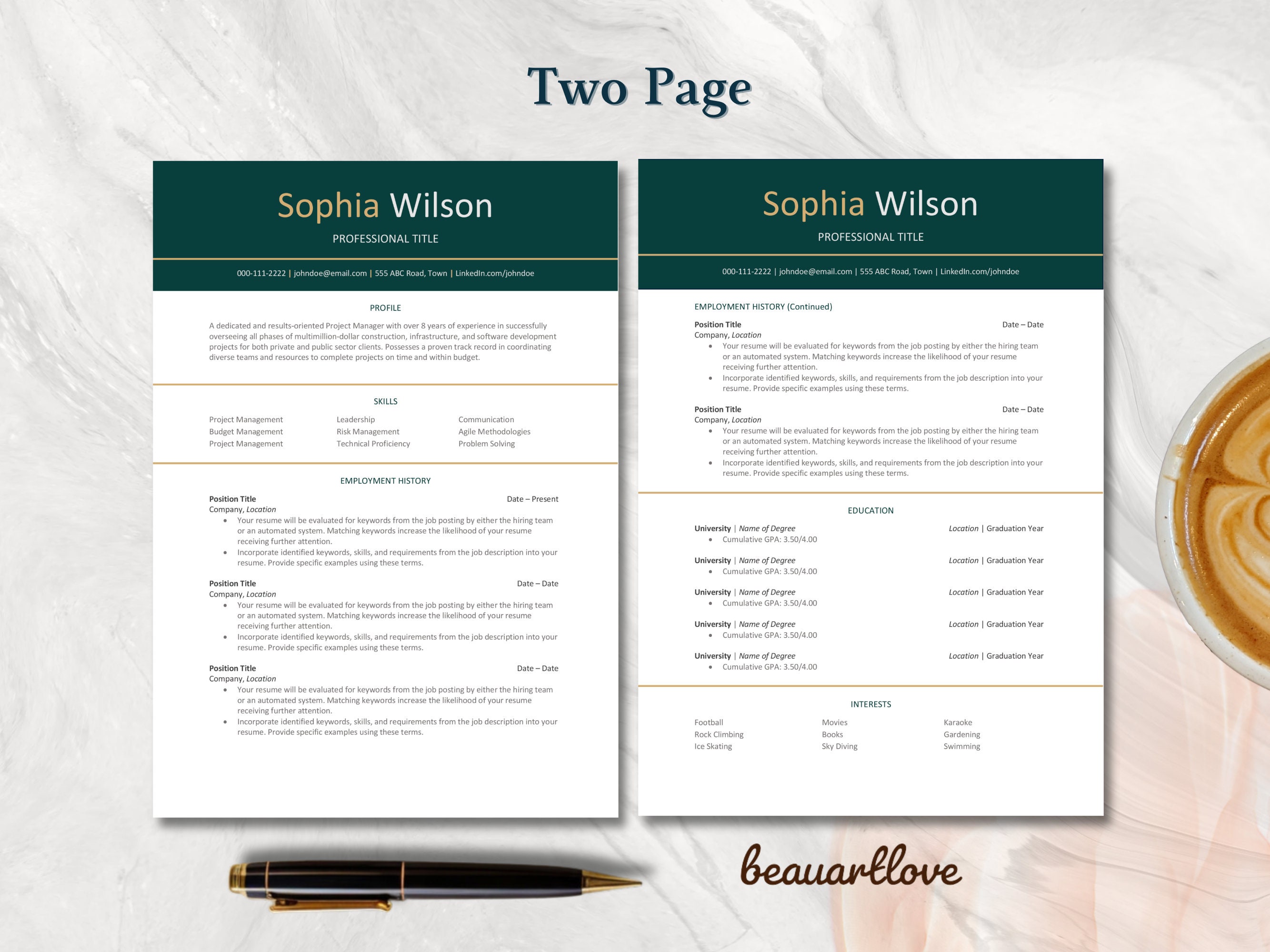Modern Minimalist Resume Template | Digital CV Template - Etsy