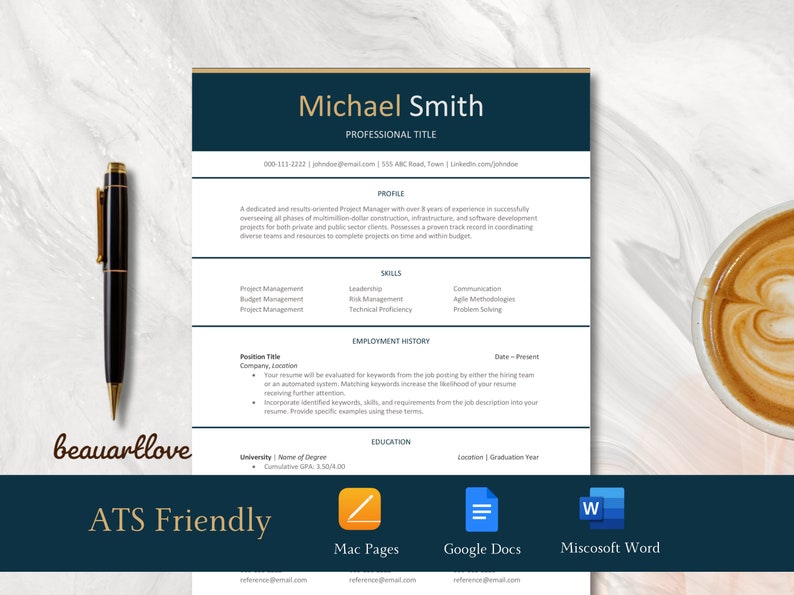 Ats Resume Template Modern CV Template Professional Resume Google Docs ...