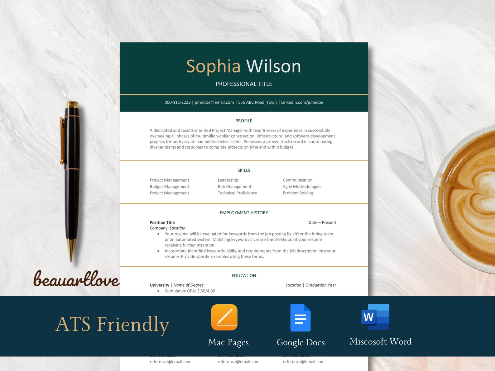 Modern Minimalist Resume Template | Digital CV Template - Etsy