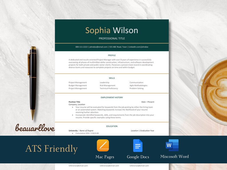 Modern Minimalist Resume Template | Digital CV Template - Etsy