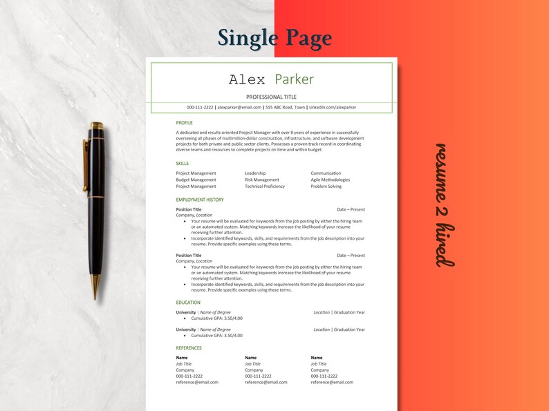ATS Friendly Resume Template - Etsy