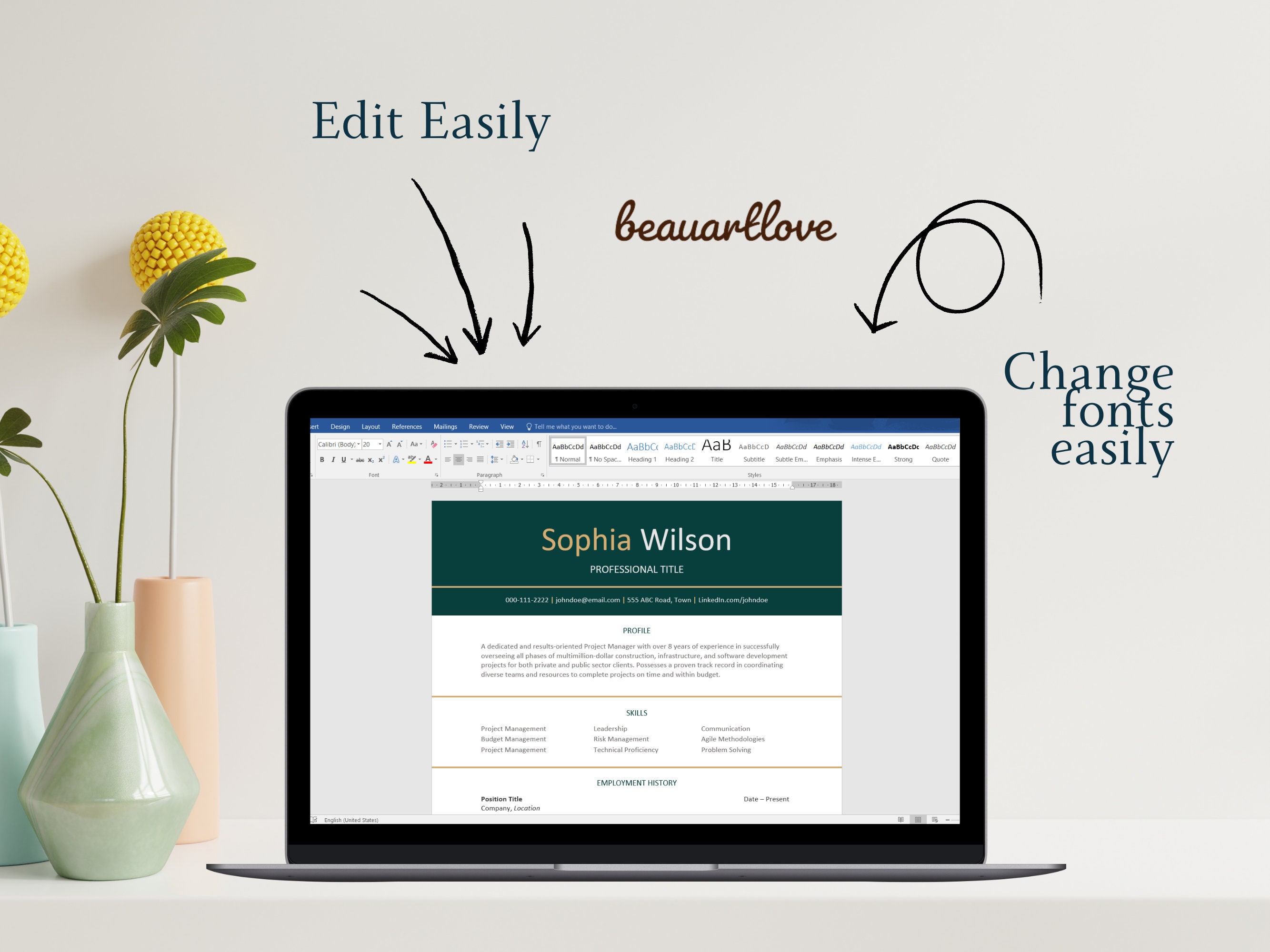 Modern Minimalist Resume Template | Digital CV Template - Etsy