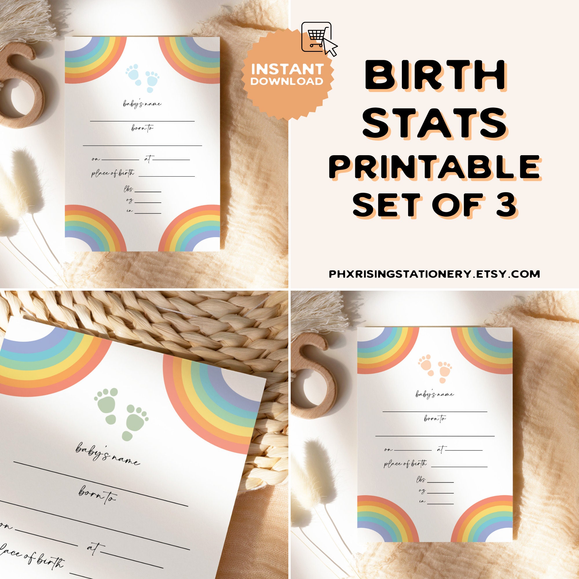 Rainbow Baby Birth Stats Printable, Newborn Birth Stats, Birth ...