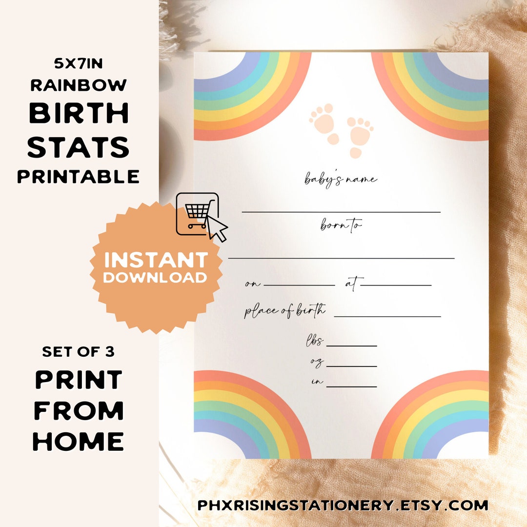 Rainbow Baby Birth Stats Printable, Newborn Birth Stats, Birth ...