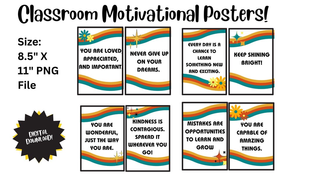 Retro Style Classroom Wall Art Retro Motivational Classroom Posters - Etsy