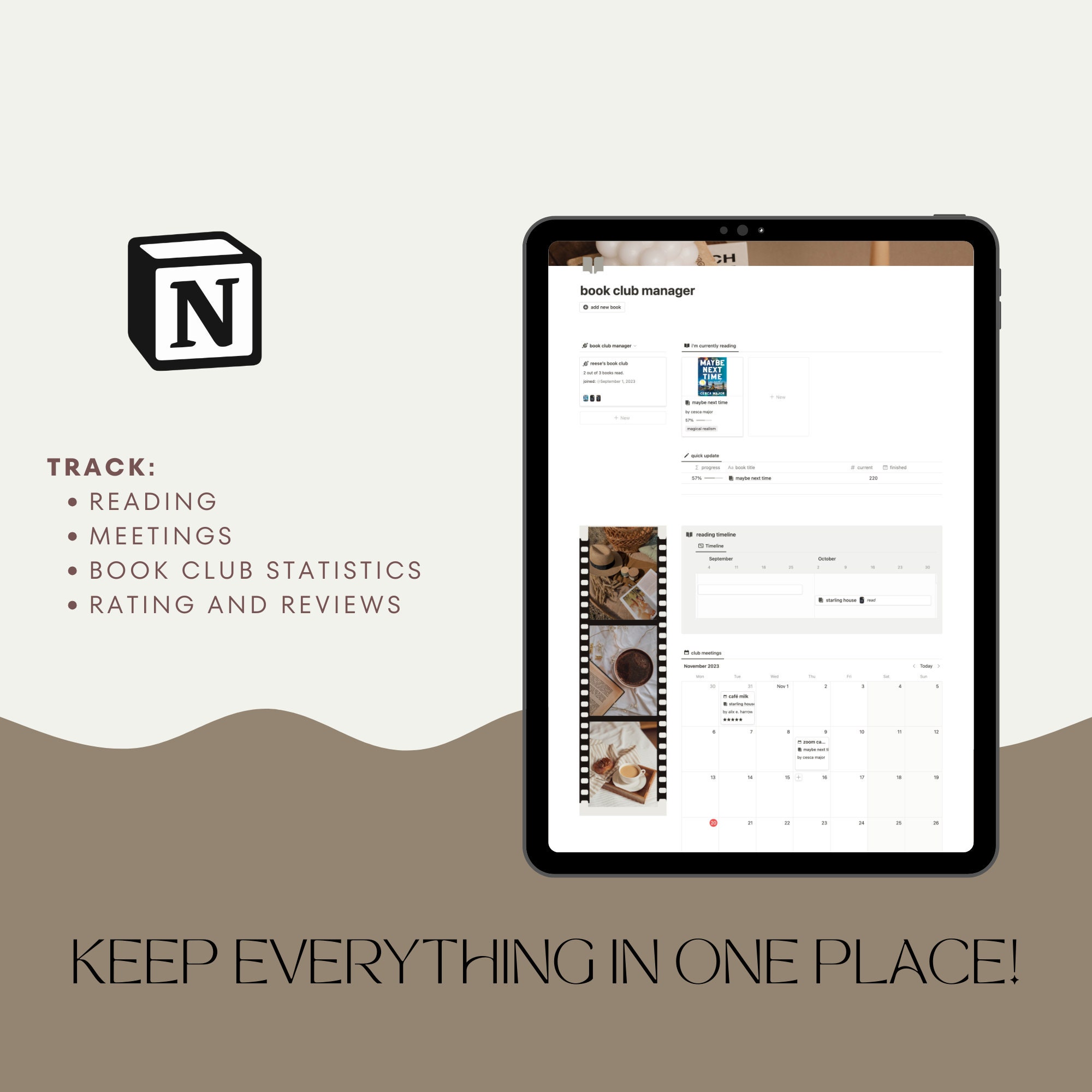 Book Club Notion Template Aesthetic Digital Book Club Planner Reading ...