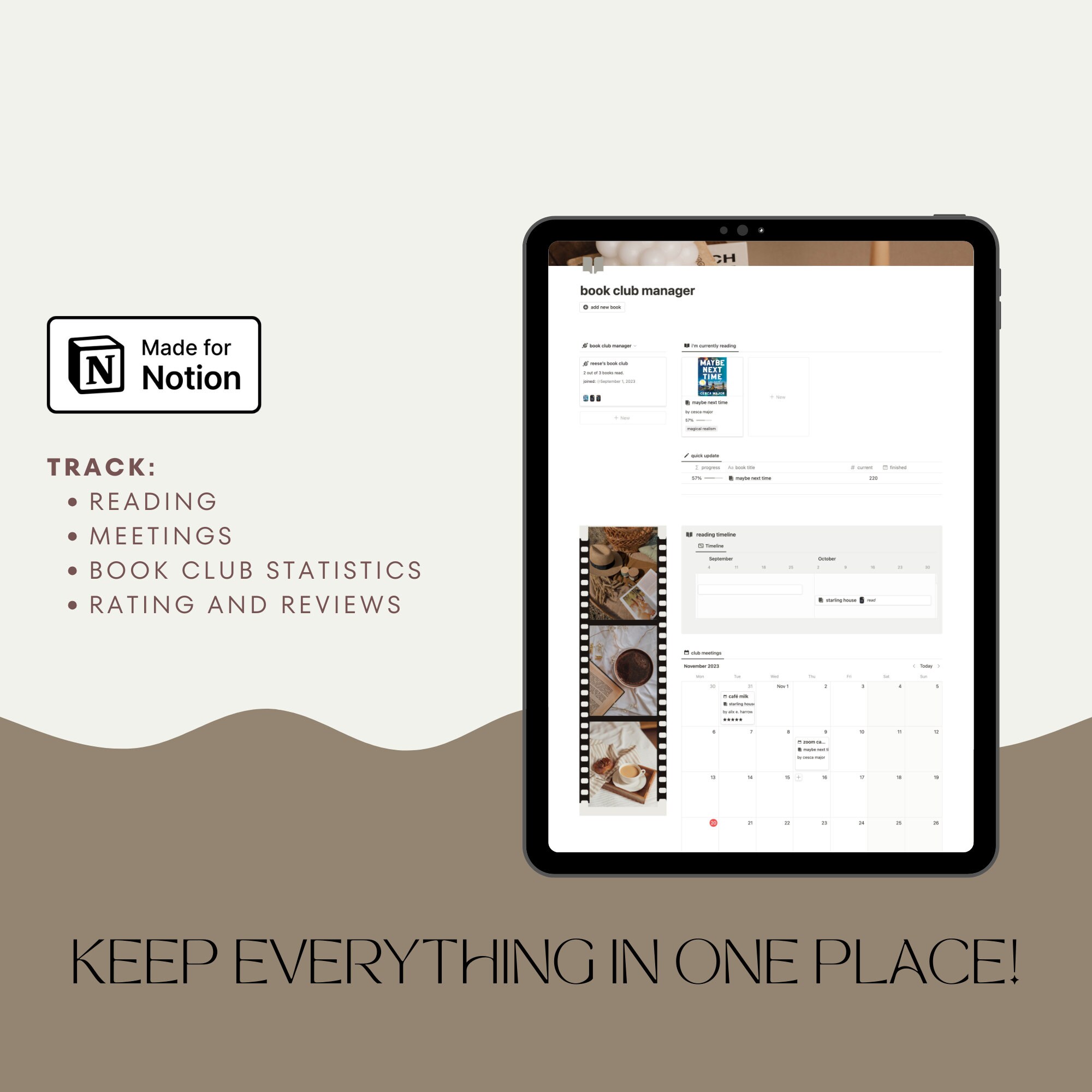 Book Club Notion Template Aesthetic Digital Book Club Planner Reading ...