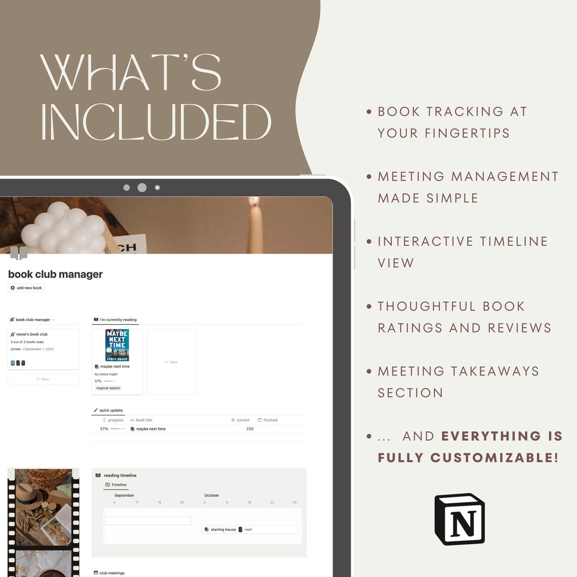 Book Club Notion Template Aesthetic Digital Book Club Planner Reading ...
