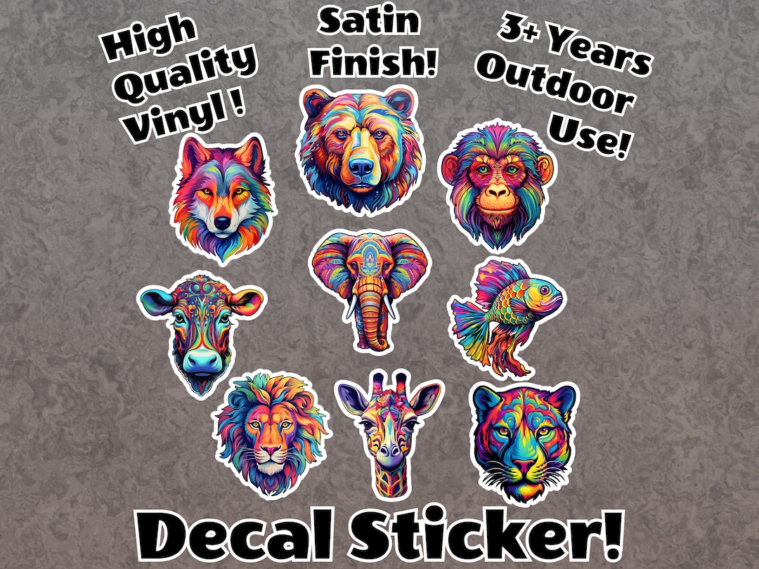 Colorful Animals 9 Sticker Vinyl Decal Sticker Sheet - Etsy