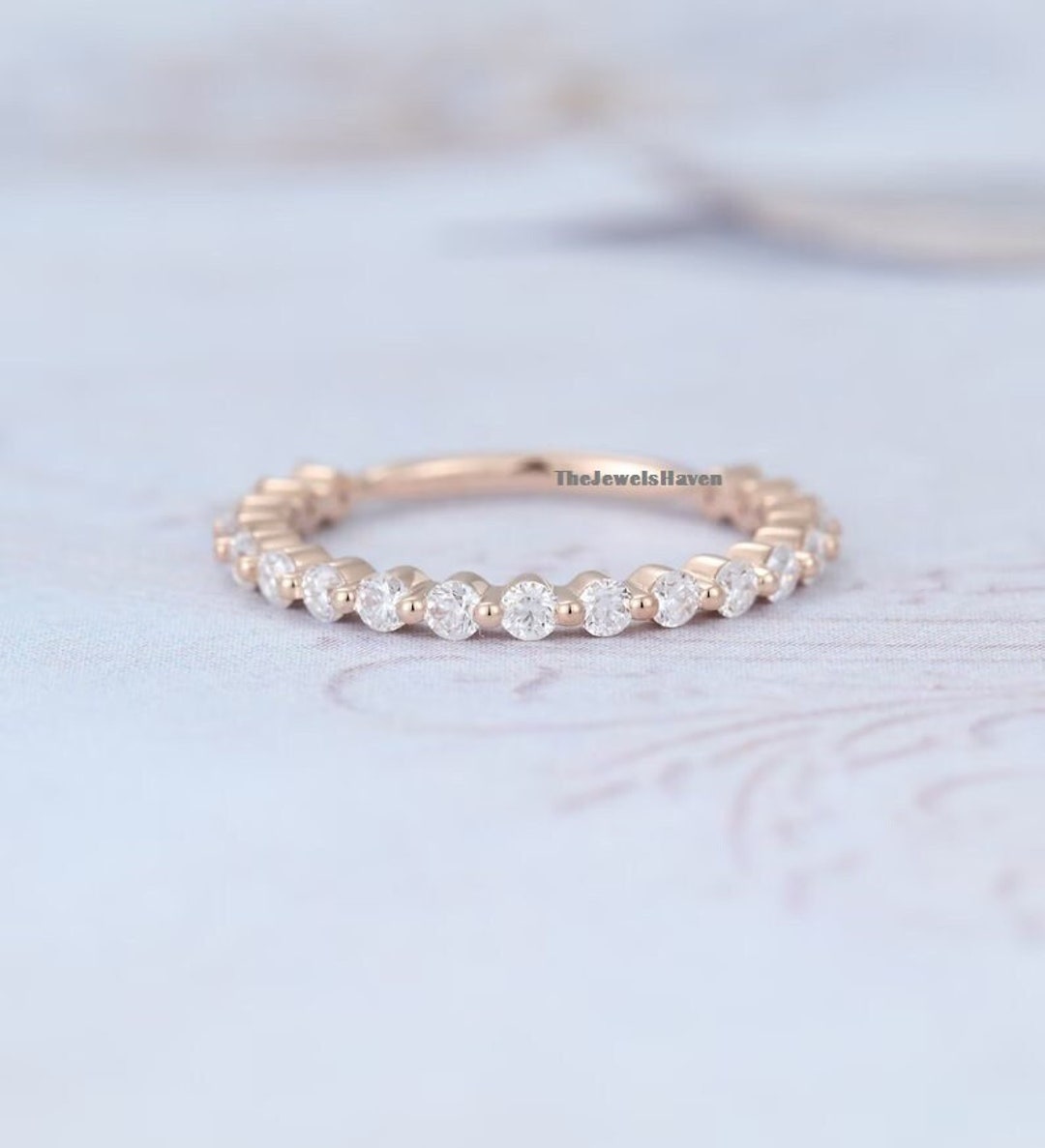 3/4 Eternity Wedding Band, 1.80 MM Round Colorless Moissanite Wedding ...