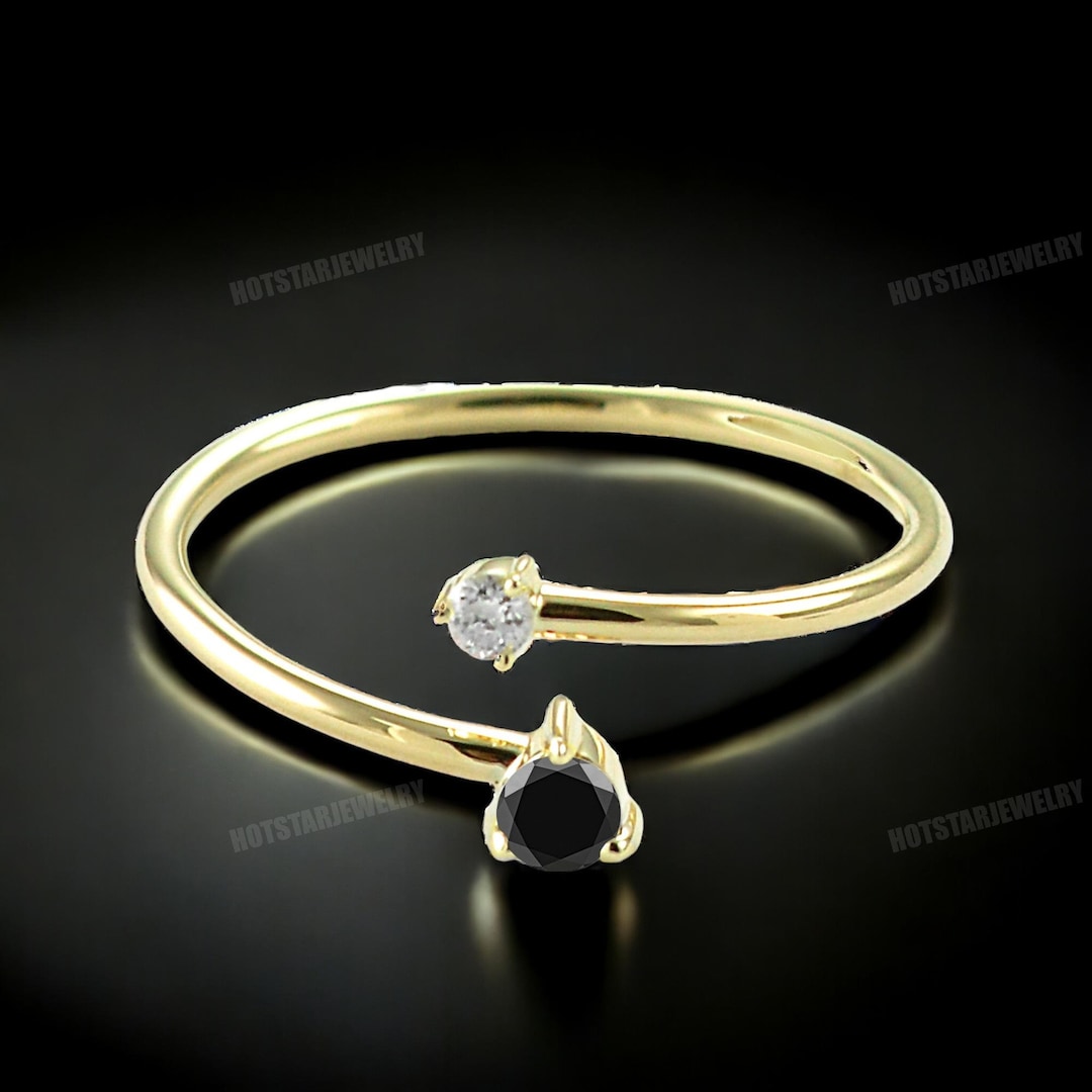 Two Stone Open Band Ring, Lab Created Diamond, 14K Gold Plated - Etsy